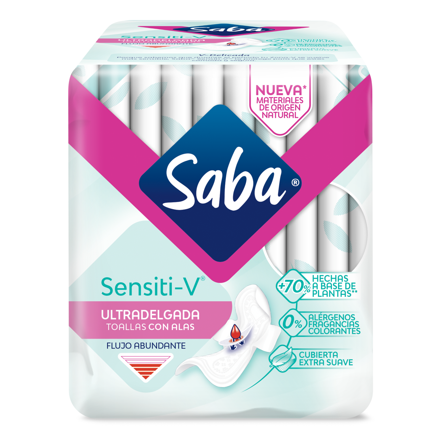 Saba® Sensiti-V | Toallas Ultradelgadas con Alas | Saba®