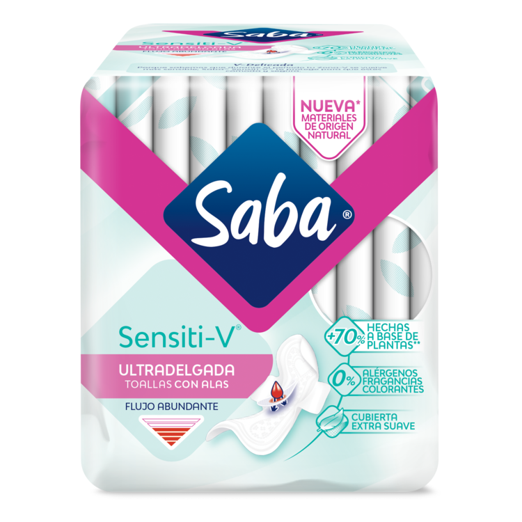 Saba® Sensiti-V | Toallas Ultradelgadas con Alas | Saba®