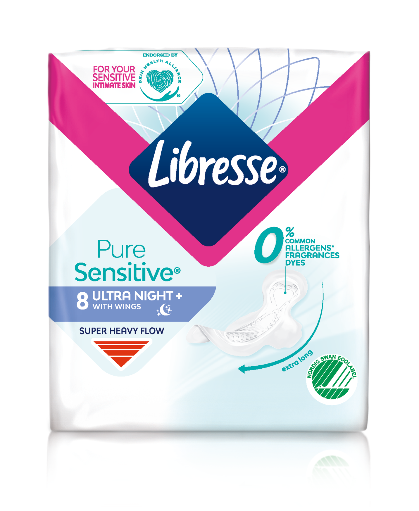 Libresse Pure Sensitive Ultra+ Goodnight maandverband met vleugels Libresse Pure Sensitive Ultra+ Goodnight maandverband met vleugels