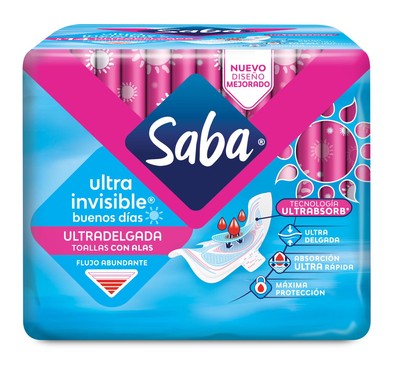 Saba® Ultra Invisible Buenos Días | Toallas Ultradelgadas con alas | Saba®