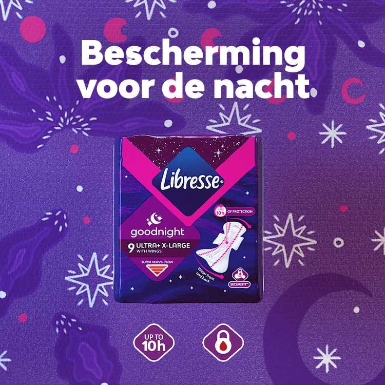 Ultra Goodnight extra met vleugels maandverband | Libresse Ultra Goodnight extra met vleugels maandverband | Libresse