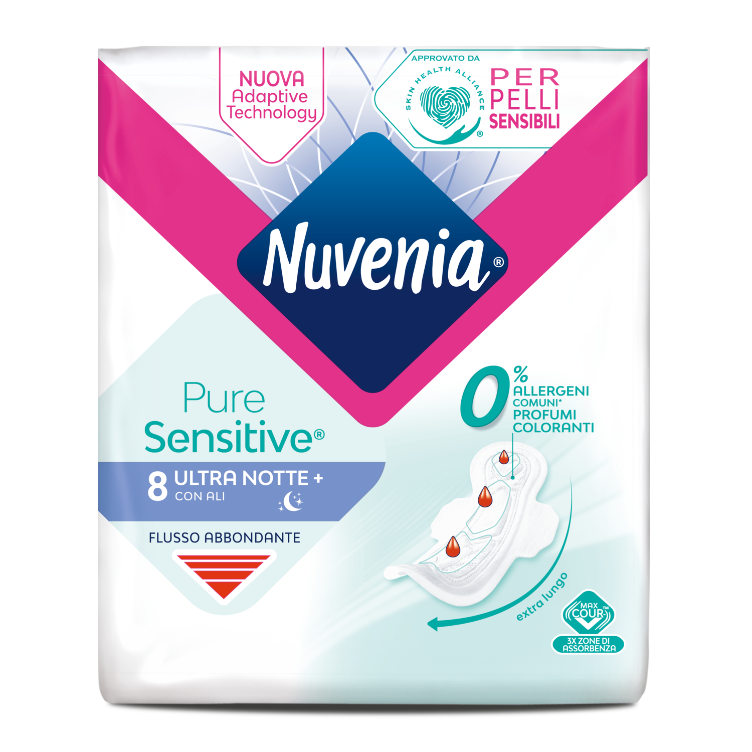 Assorbenti Pure Sensitive Ultra Notte con ali | Nuvenia