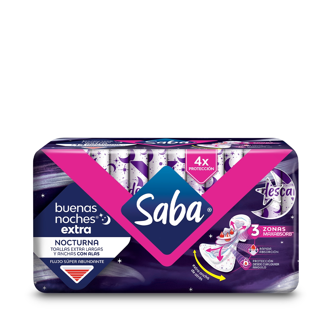 Toallas Nocturnas Extra Largas y anchas con alas | Saba® | Cuidado Femenino